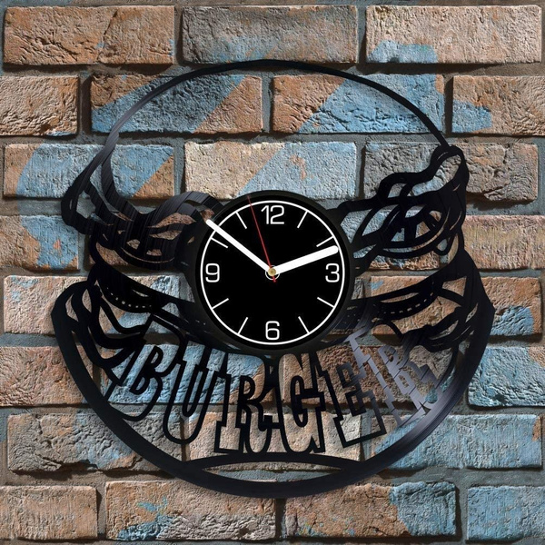 Burger Vinyl Record Wall Clock Fast Food Kitchen Decor 12 inch Wall ...