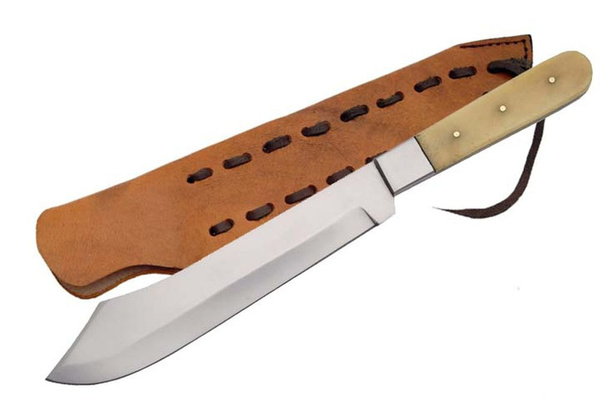 NEW! 13" Indian Pathfinder Carbon Steel, Real Bone Handle Bowie Knife w ...