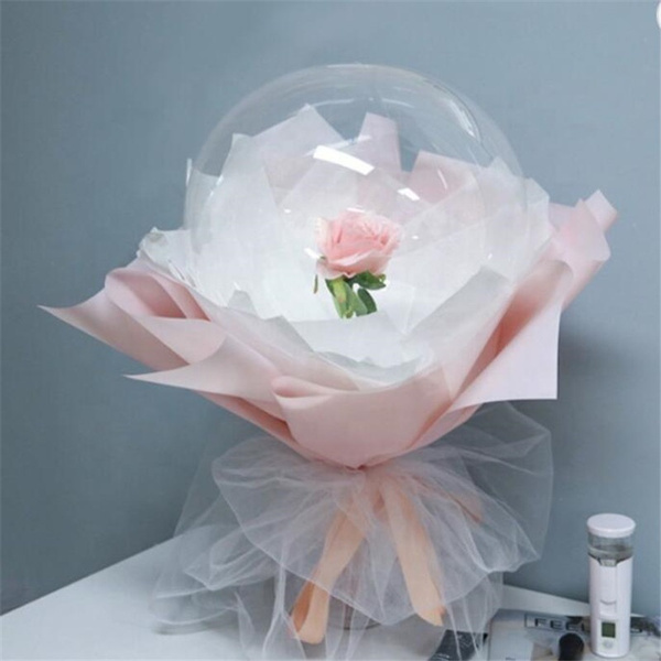 Transparent Balloon With Artificial Rose Flower Bouquet Luminous Bobo ...
