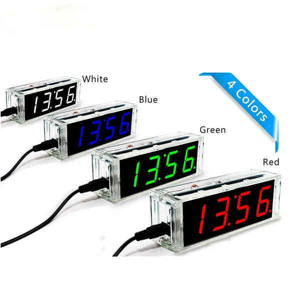 4-digit DIY Digital LED Clock Kit Light Control Temperature Date Time ...