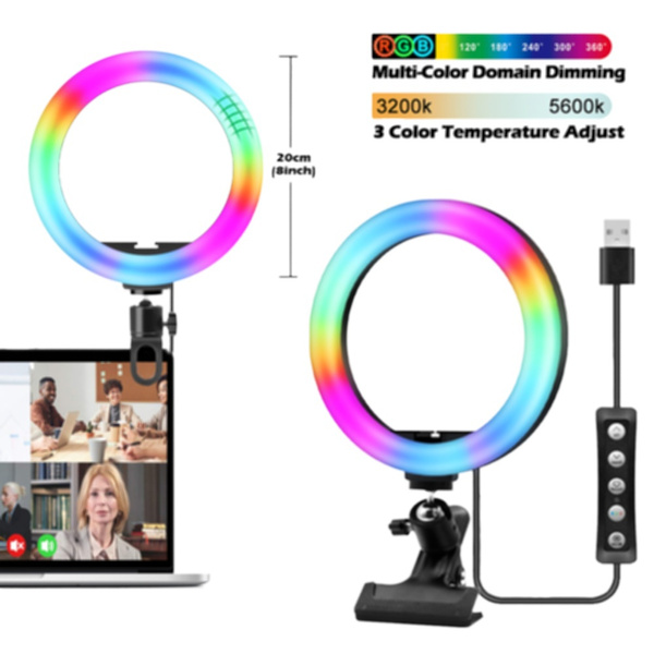 8" Ring Light Led Lamp RGB Lighting Round Ring Light with Clip on ...