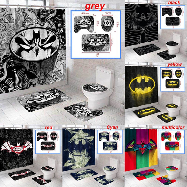 Superhero Batman Pattern Bathroom Set Waterproof Shower Curtain Toilet ...
