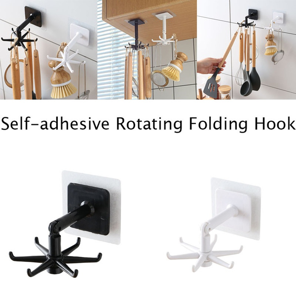 Self-adhesive Rotating Folding Hook Kitchen Utensil Bracket Bathroom ...
