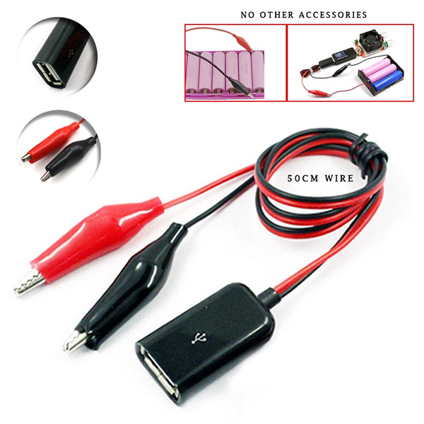 50cm Red And Black Wire Alligator Test Clips Clamp To USB Female ...