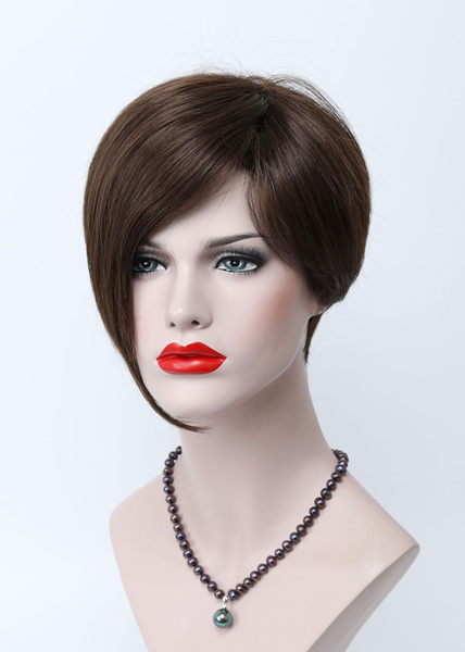 Excellent Medium Brown model Asymmetric Short Straight Heat Resistant ...