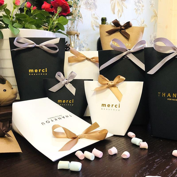 2Pcs/5Pcs French Thanks To Merci Paper Bag Bronzing Carton Gift Box ...