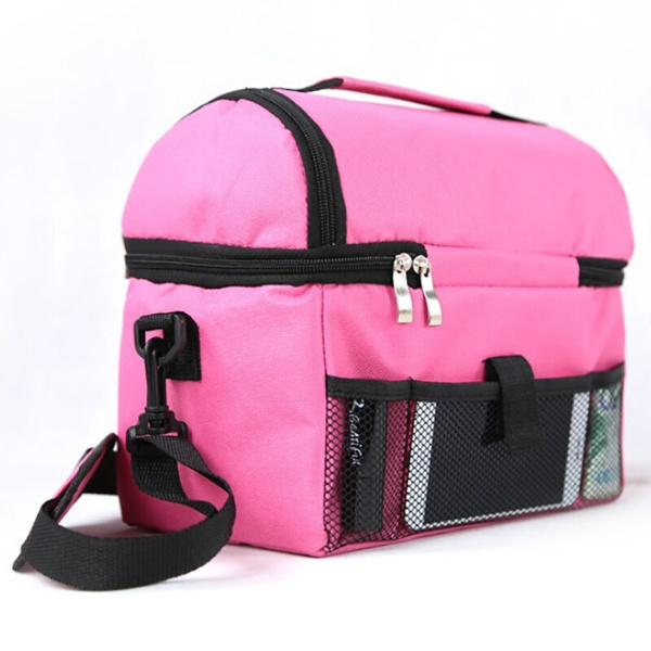 Double Deck Insulated Thermal Cooler Lunch Box Food Storage Shoulder ...