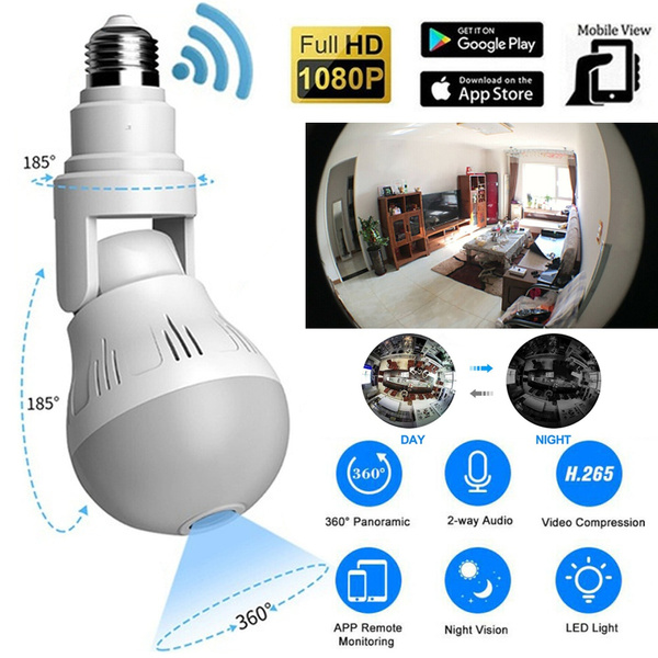 360° Panoramic Hidden Wifi Camera E27 Light Bulb HD 1080P Security IP ...