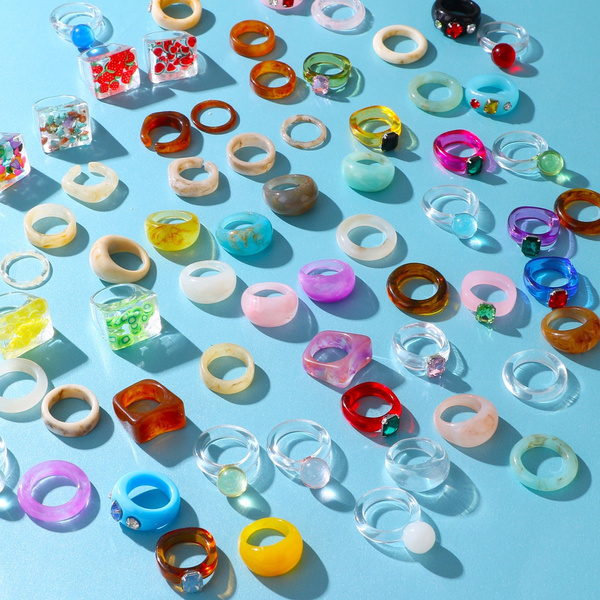 Geometric Square Acrylic Resin Rings Set for Women Girls Irregular ...