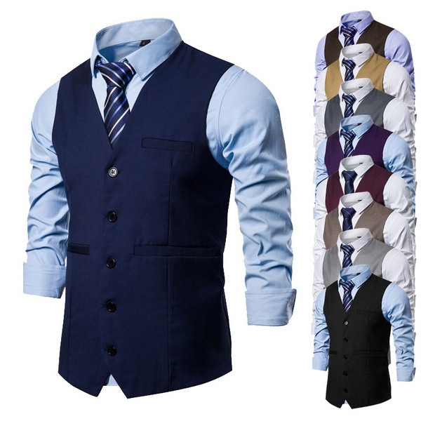 Men's plus size suit vest single breasted slim business vest | Wish