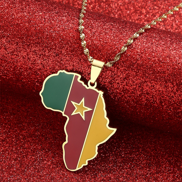 Africa Map & Cameroon Map Pendant Necklaces Gold Color Jewelry Map ...