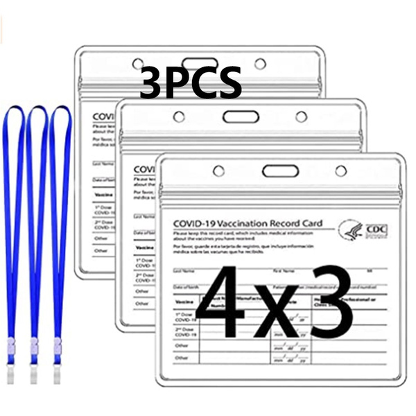 3 PCS CDC Vaccination Card Protector with Lanyard 4'' X 3" Immunization ...