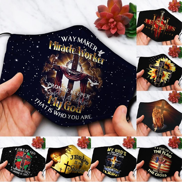 Unisex Jesus Cross Print Fahsion Christian Face Masks Washable Mask ...