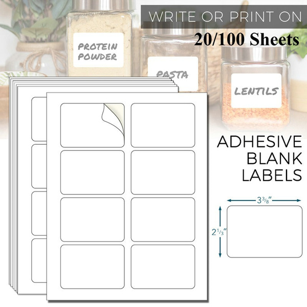 Name Tag Stickers, 2 1/3" x 3 3/8", 20 / 100 Sheets, White Matte Finish ...