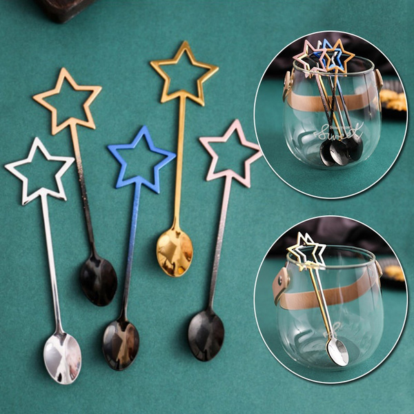 Stainless Steel Five-pointed Star Teaspoons Long Handle Coffee Ice ...