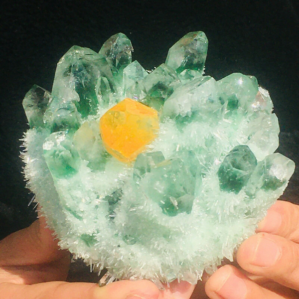 About 550G Rare New green Ghost Quartz Crystal Cluster Vug Specimen ...
