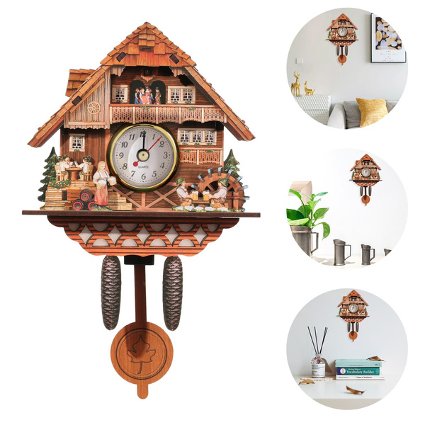 Home Decor Retro Handcraft Living Room Wooden Quartz Cuckoo Clocks Wall ...