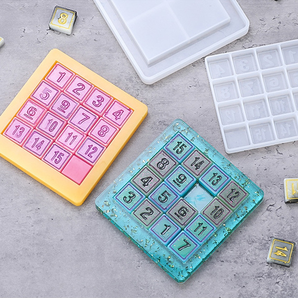 2Pcs/Set Digital Puzzle Crystal Epoxy Resin Mold Number Puzzles Games ...