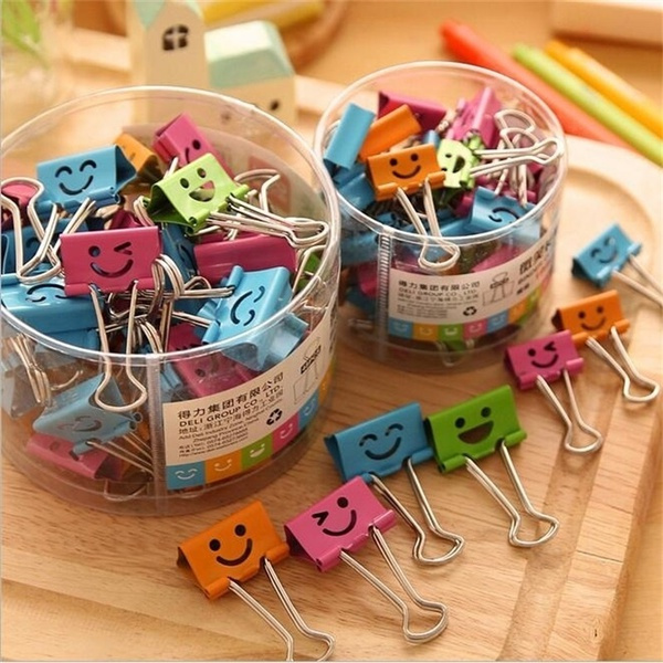 10 Pcs/Lot Smile Metal Clip Cute Binder Clips For Album Foto Memo Paper ...