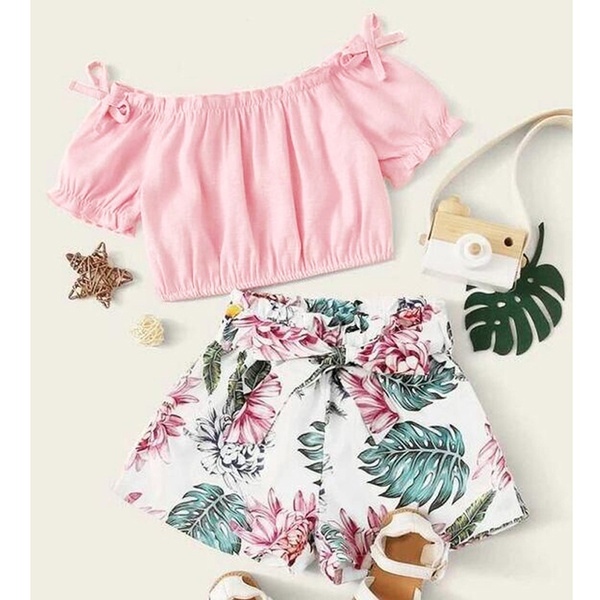 1-6 Years Baby Kids Girls Short Sleeves Crop Top and Floral Shorts 2PCS ...