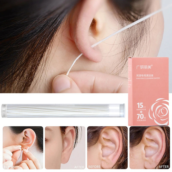 70Pcs Pierced Ear Cleaning Set Herb Solution Paper Floss Ear Hole ...