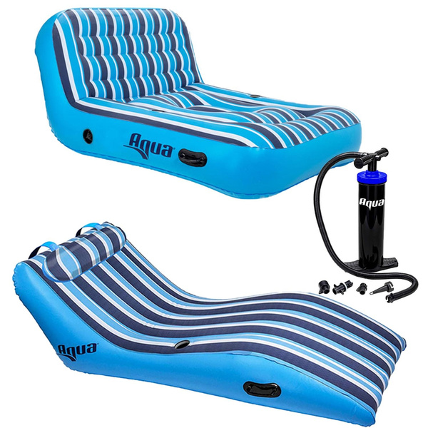 Aqua Lounge 1 Person Pool Float and 2 Person Pool Float Lounger w/ Hand ...