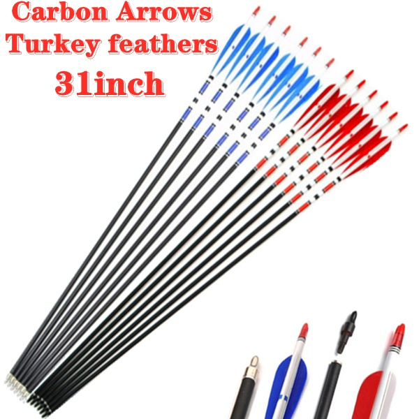 "6/12pcs Real Turkey Feather Carbon Arrows with Length 31"" Spine 500 ...