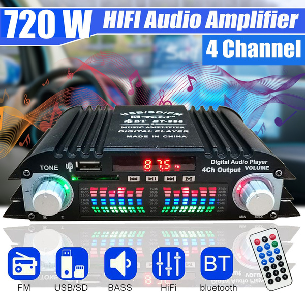 (720W/400W) 4 / 2 Channel 12V BT Car Audio Power Amplifier HiFi Stereo ...