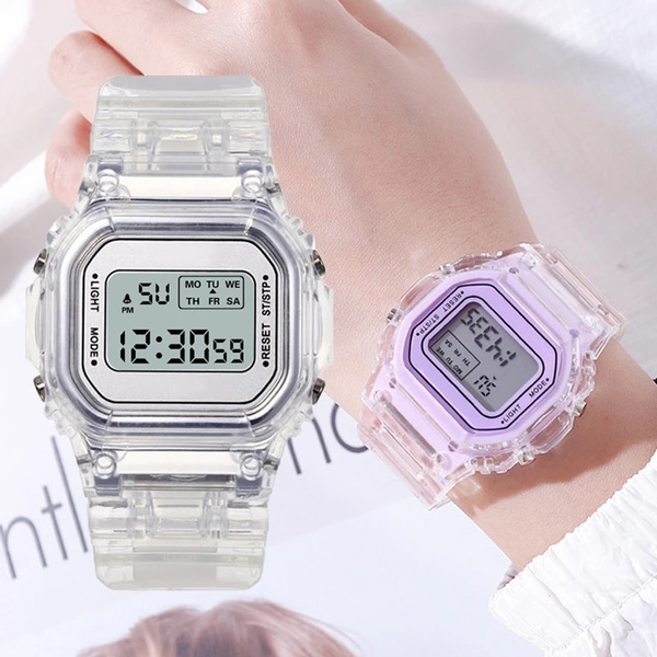 New Fashion Transparent Digital Watch Square Women Watches Sports ...