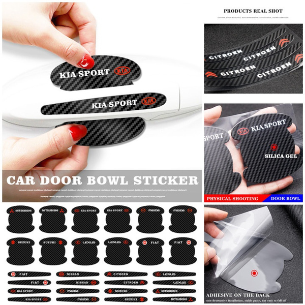 8Pcs/Universal Car Styling 3D Carbon Fiber Material Car Door Handle ...
