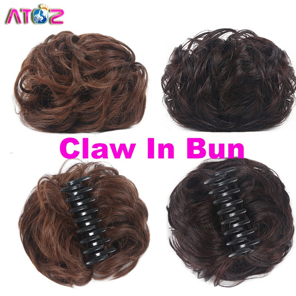 Claw Clip In Bun Hairpieces Messy Curly Hair Updo Fake Chignon Hair ...