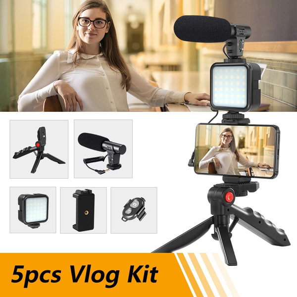 LED vlog video light & include microphone mini tripod LED video light ...