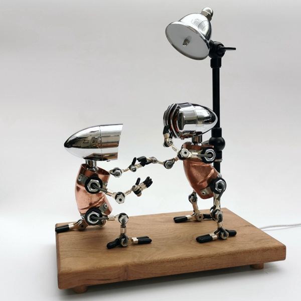 3D Steampunk Metal Robot Table Lamp Handmade Assembled Model Crafts for ...