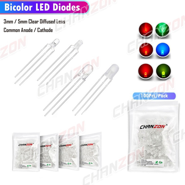 Chanzon 100pcs 3mm/5mm LED Light Emitting Diode Lamp Bulb Bicolor Red ...