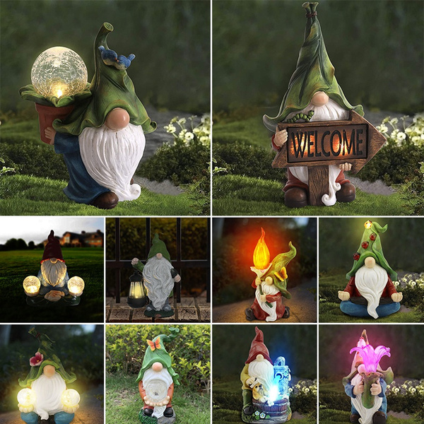12 Types Solar Garden Gnome Statue Lights Funny Resin Gnome Figurine ...