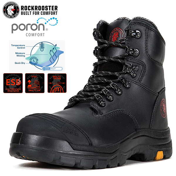 Black 7 Inch Steel Toe Leather Asphalt Work Boots AK245 | Wish