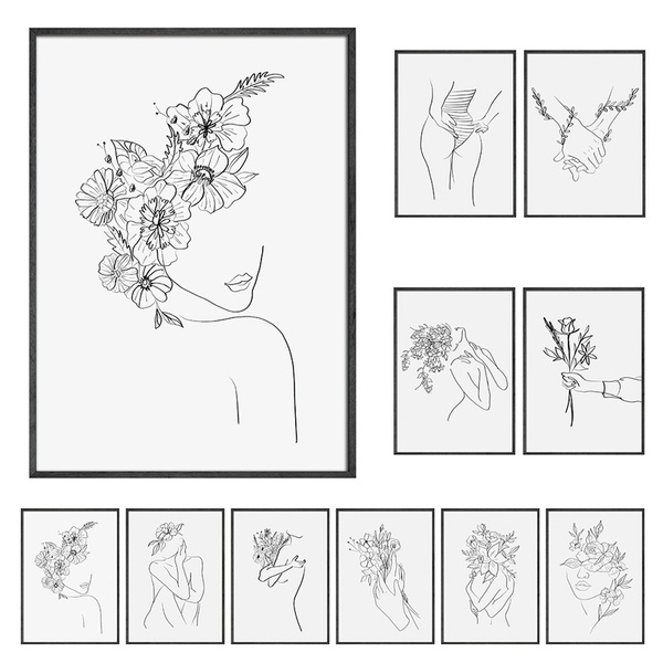 Interior Decoration Abstract Lady Line Art Drawing Picture Decor Nordic ...