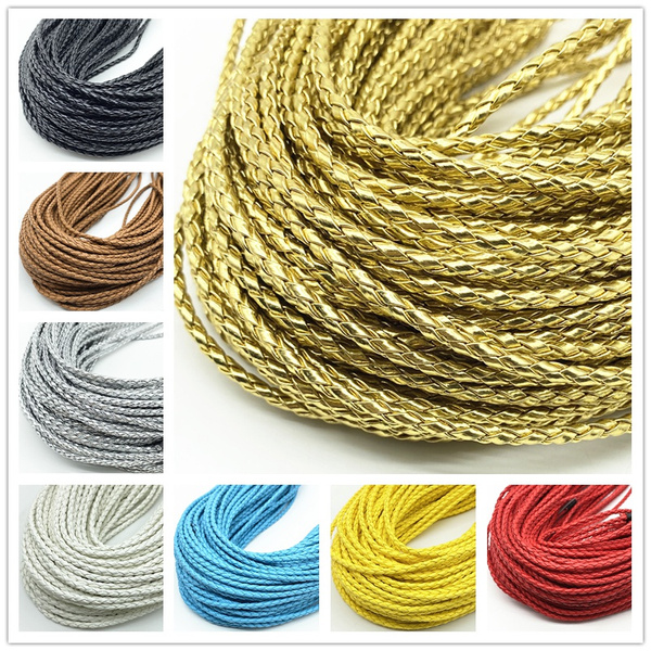 2 Meters 3mm Four Strand Cores Artificial Leather Braided Rope for ...
