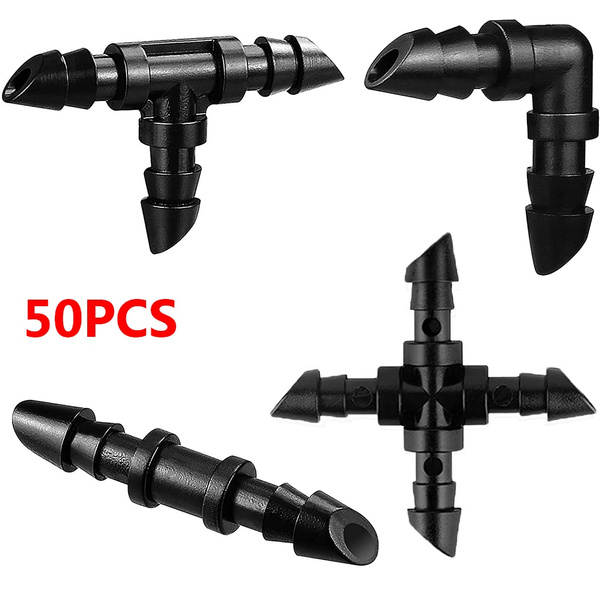 50pcs Garden Irrigation Connectors Barbed Single Double Tee Elbow Drip ...