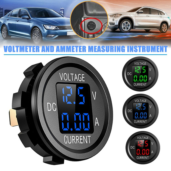 Car Motorcycle Voltmeter DC 12-24V Dual LED Panel Digital Ammeter Amp ...