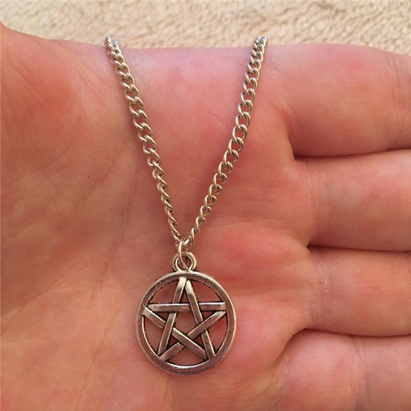 Silver Chain Necklace with Silver Pentagram Charm, Silver Pentagram ...