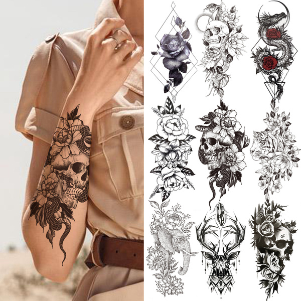Unique Mamba Snake Skull Animal Temporary Tattoos For Woman Man Adults ...
