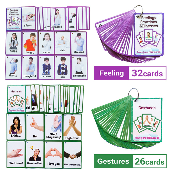 Feelings/Emotions/Illness,Gestures 2 Sets of English Flash Cards Kids ...