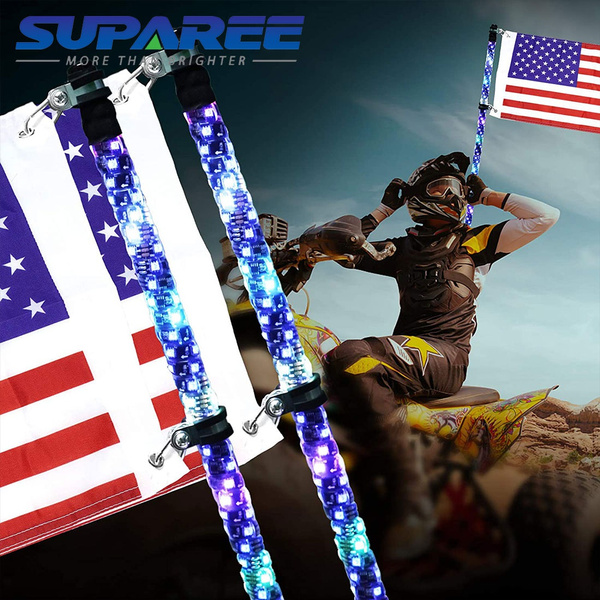 SUPAREE 2PCS 4FT RF Remote Control 360° Spiral LED Whips RGB Chasing ...