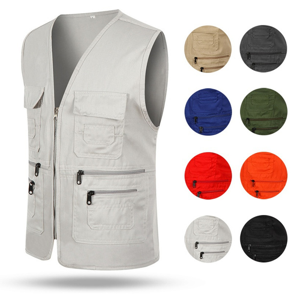 Multi-pocket Multi-zip Vest Overalls Summer Tooling Vest Jacket（L-4XL ...