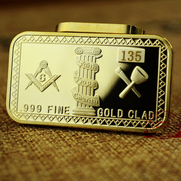 Freemason Masonic Knights Templar Compass Square Illuminati Gold Plated ...