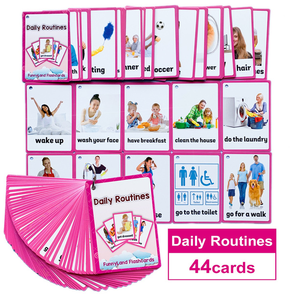 45PCS/Set Daily Routines Kids Gifts English Flash Cards Pocket Card ...