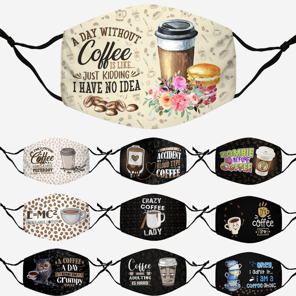 13 Style Coffee Face Mask, Coffee Staff Cotton Reusable Washable Face ...