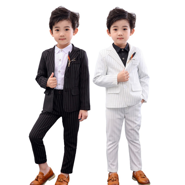 Kids Boys Striped Suit Blazer Pants Dress Shirt Set Page Boy Suits ...