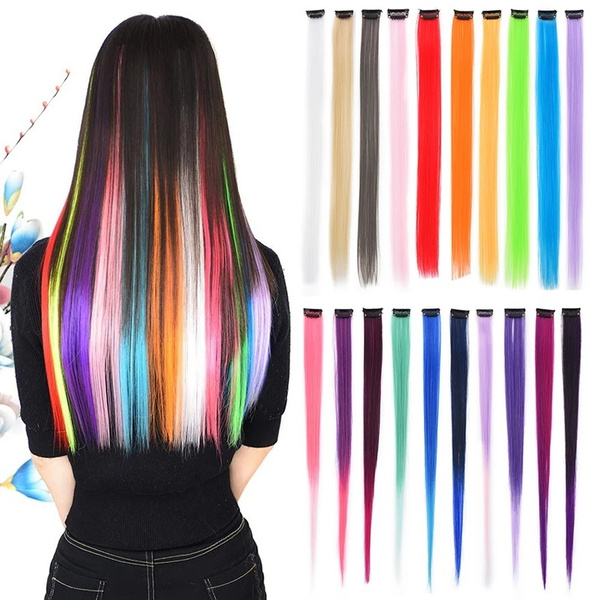 Colorful Clip In One Piece Synthetic Hair Extension Ombre Highlight ...